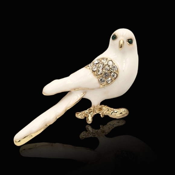 Jewelry | New Fashion White Pigeon Enamel Rhinestone Brooch | Poshmark